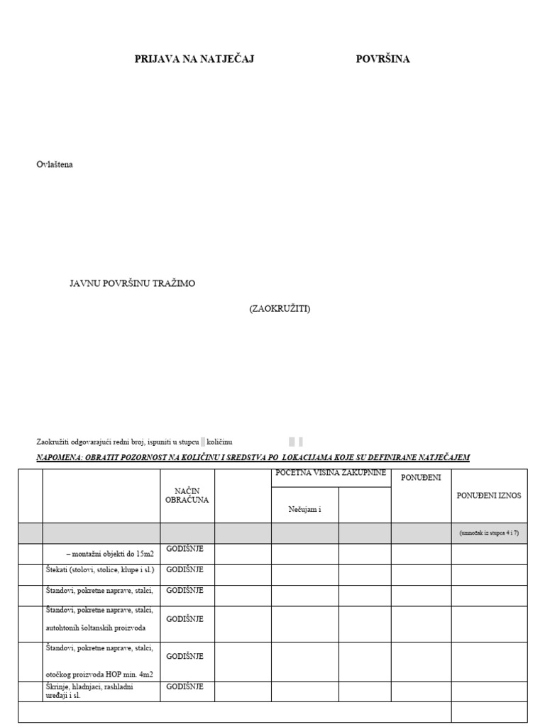 Prilog 2 - Obrazac Prijave Na Natječaj, PDF | PDF