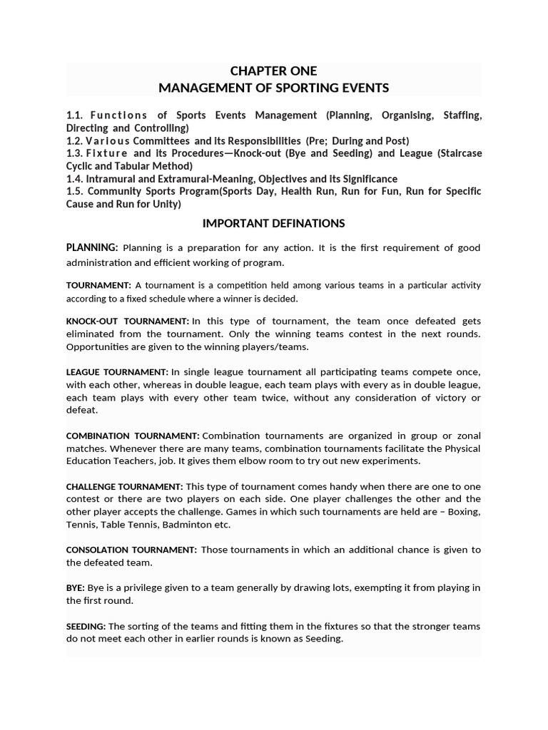 Chapter - 1 Management of Sporting Events Session 2024-25 | PDF | Human ...