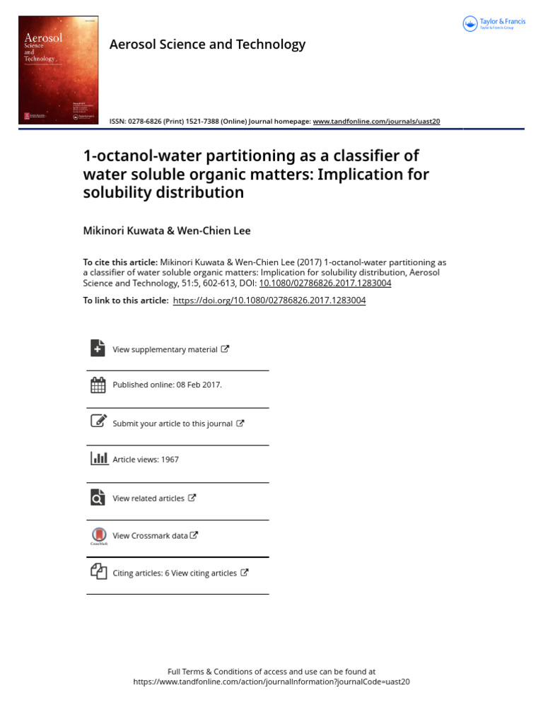 1-Octanol-water Partitioning as a Classifier of Water Soluble Organic ...