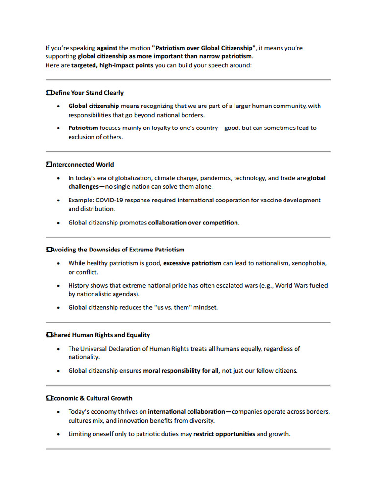 Patriotism Over Global Citizenship | PDF