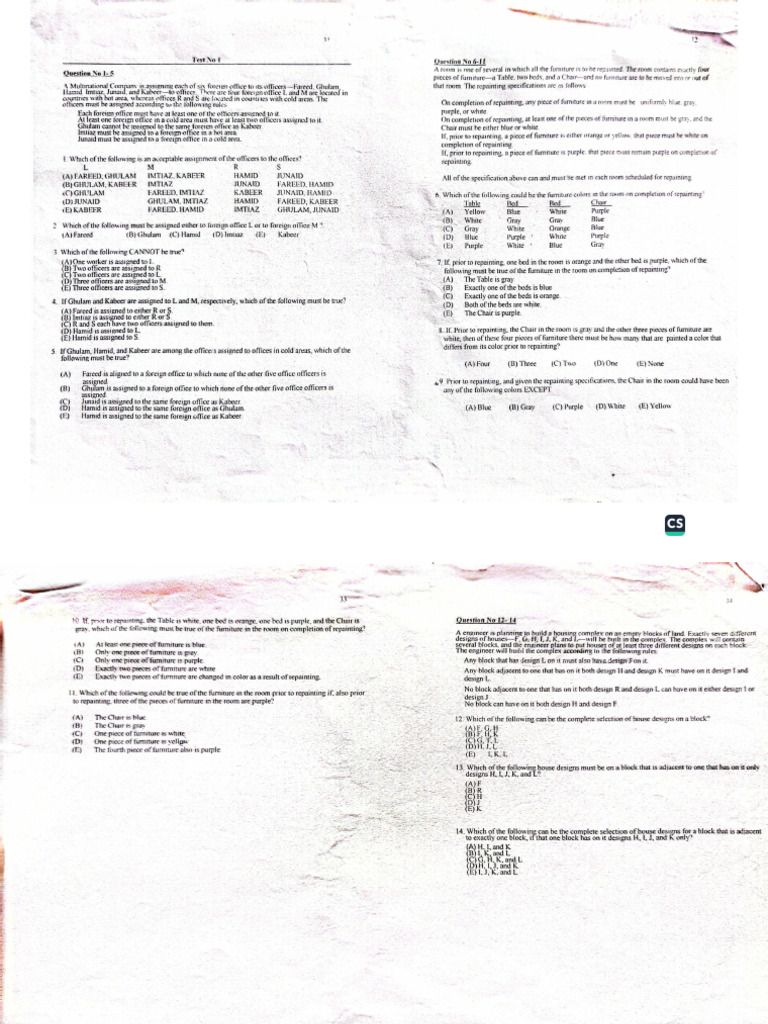 Analytical Reasoning Test 1 Pdf