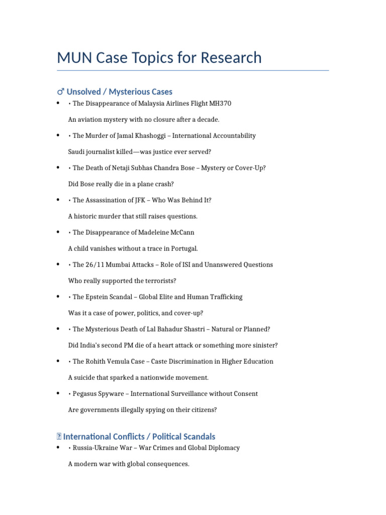 MUN Case Topics Presentation | PDF | Corruption