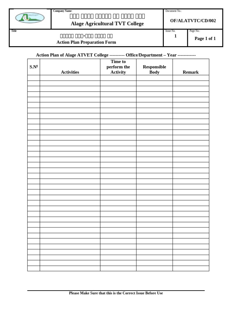 Of-Alatvtc-CD-002, Action Plan Form XX | PDF