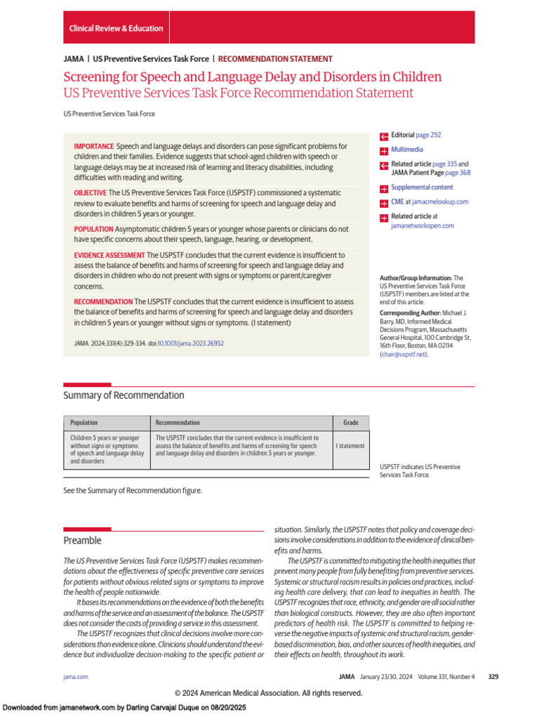 Screening For Speech and Language Delay and Disorders in Children US ...