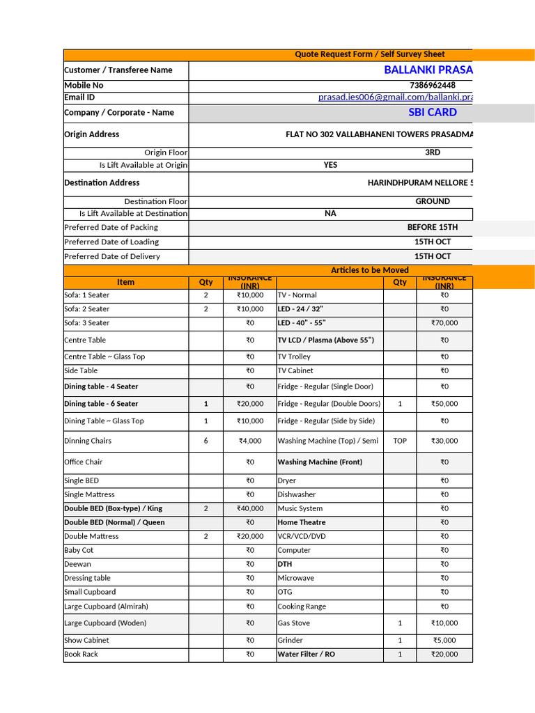 Self Survey Sheet - Writer | PDF | Home | Domestic Implements