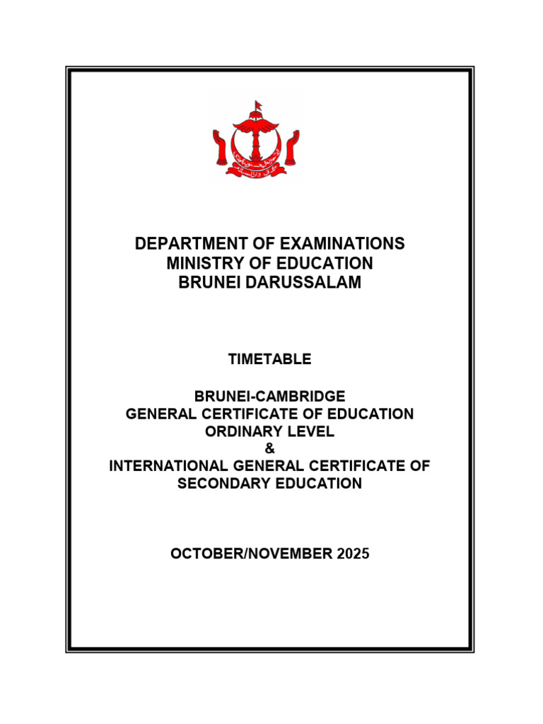 O Level Timetable Oct-Nov 2025 Brunei | PDF | Calculator | Computing