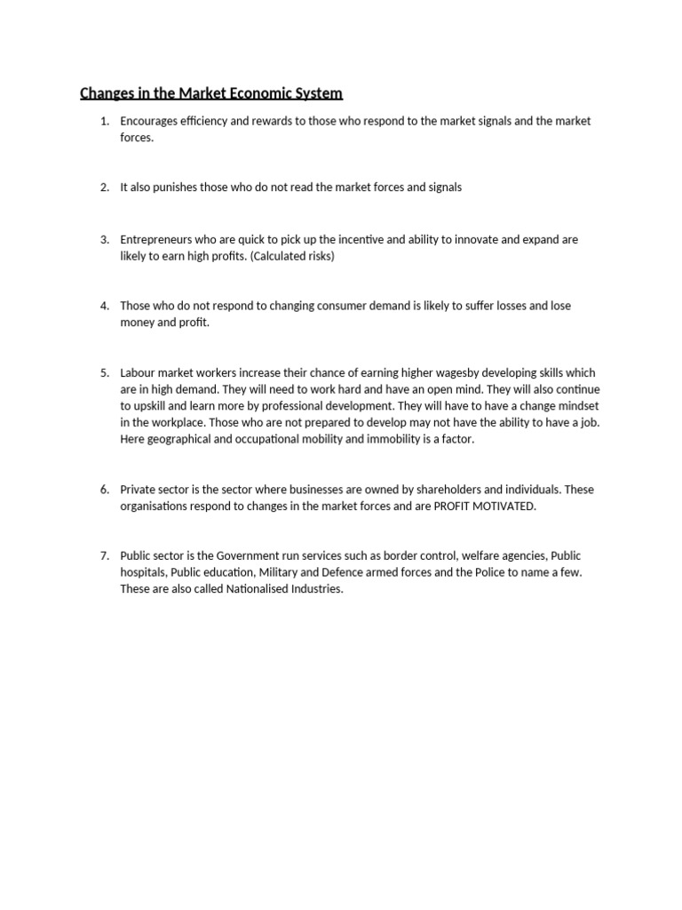 Changes in The Market Economic System | PDF