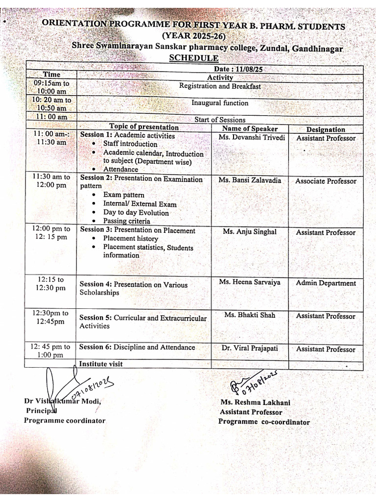 Orientation Program Schedule | PDF