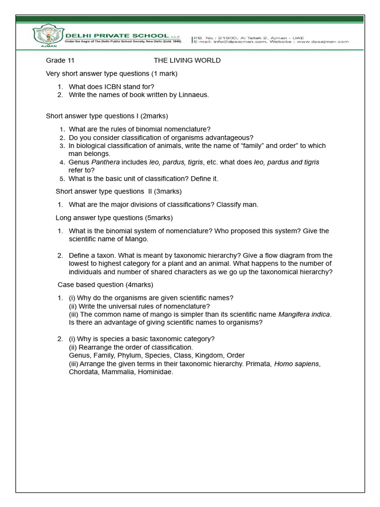 Grade 11 Living World Classification Guide | PDF | Taxonomy (Biology ...