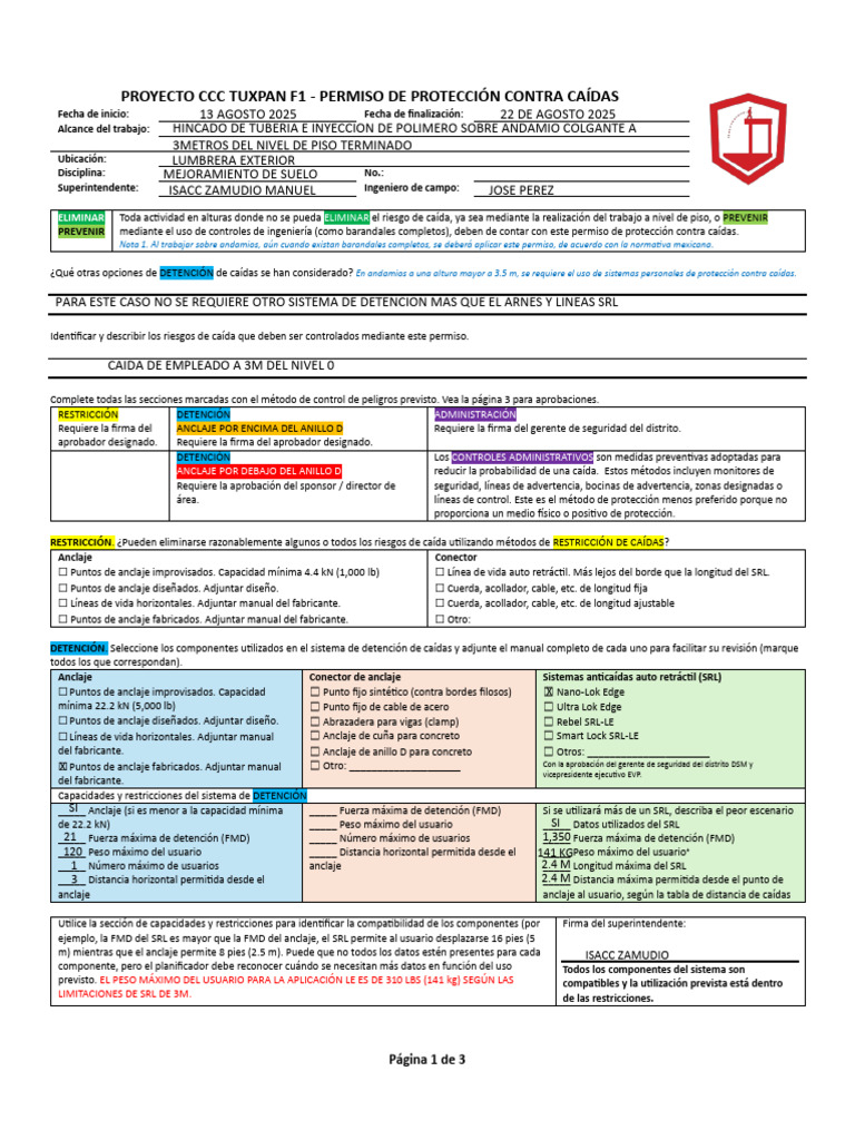 Permiso de Proteccion Contra Caidas Rev 0 | PDF | Bienes manufacturados