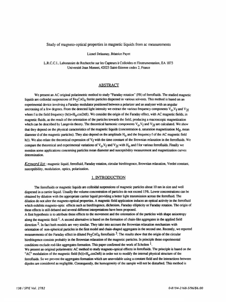 Study of Magneto-optical Properties in Magnetic Liquids From Ac ...