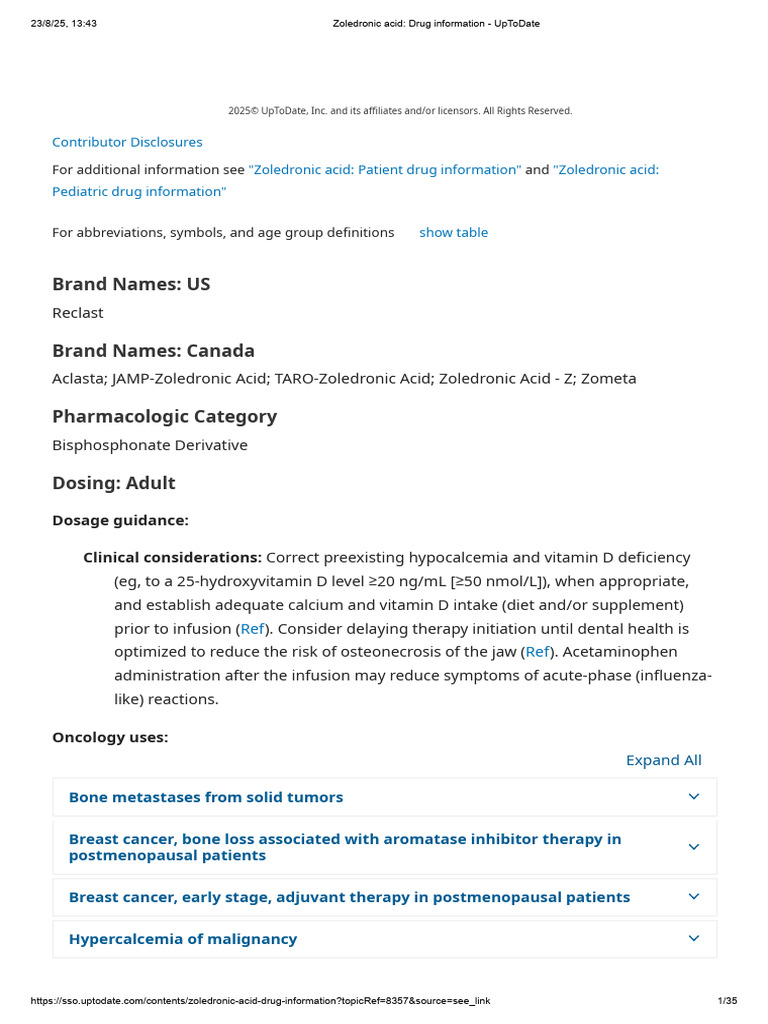 Zoledronic Acid: Uses and Dosing Guidelines | PDF | Hepatitis B | Medicine