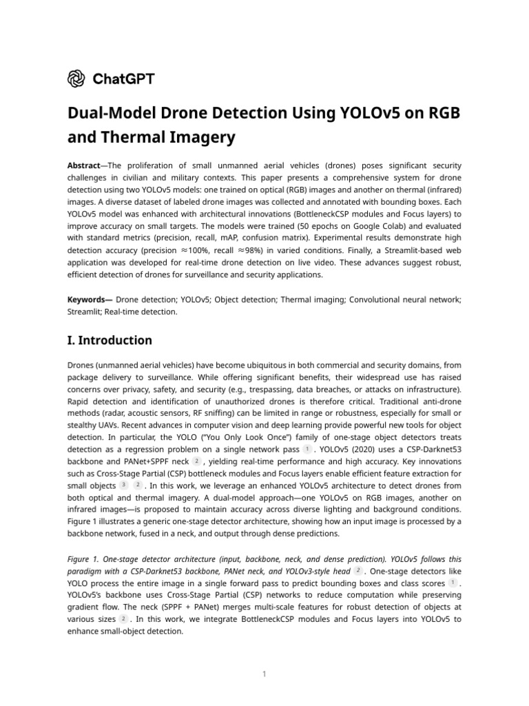 Dual-Model Drone Detection Using YOLOv5 on RGB and Thermal Imagery | PDF | Unmanned Aerial ...