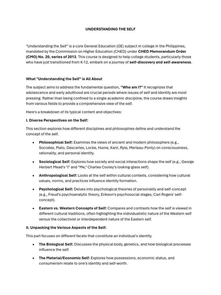 Overview of Uts Course | PDF | Self | Self Concept