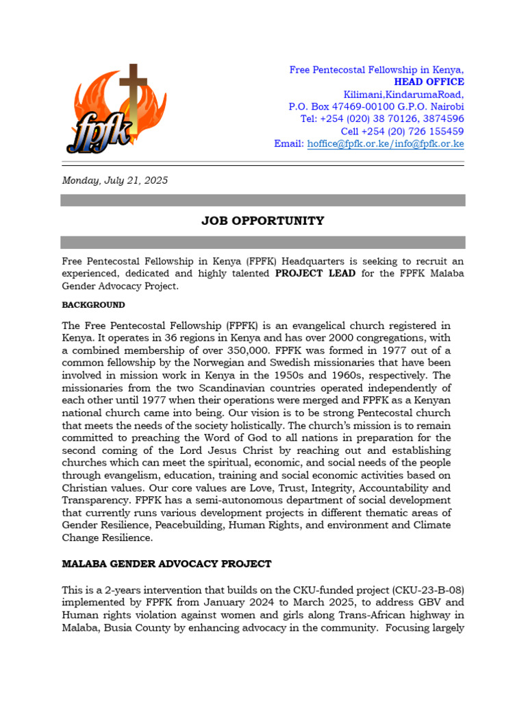 Job Advert - Project Lead - Malaba Gender-Phase Two | PDF | Capacity ...