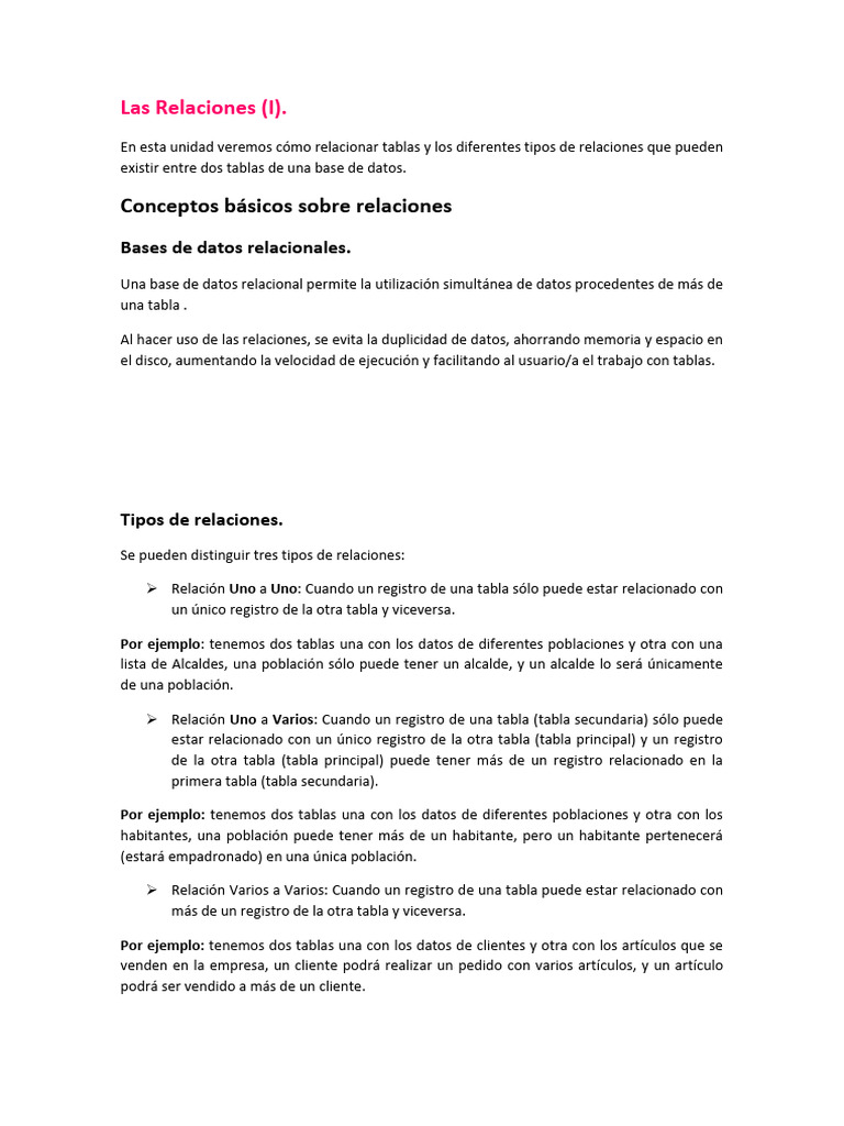 Tipos de Relaciones en Bases de Datos | PDF | Base de datos relacional ...