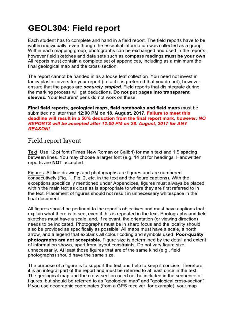 GEOL304 Field Report Guidelines | PDF | Earth Sciences | Petrology