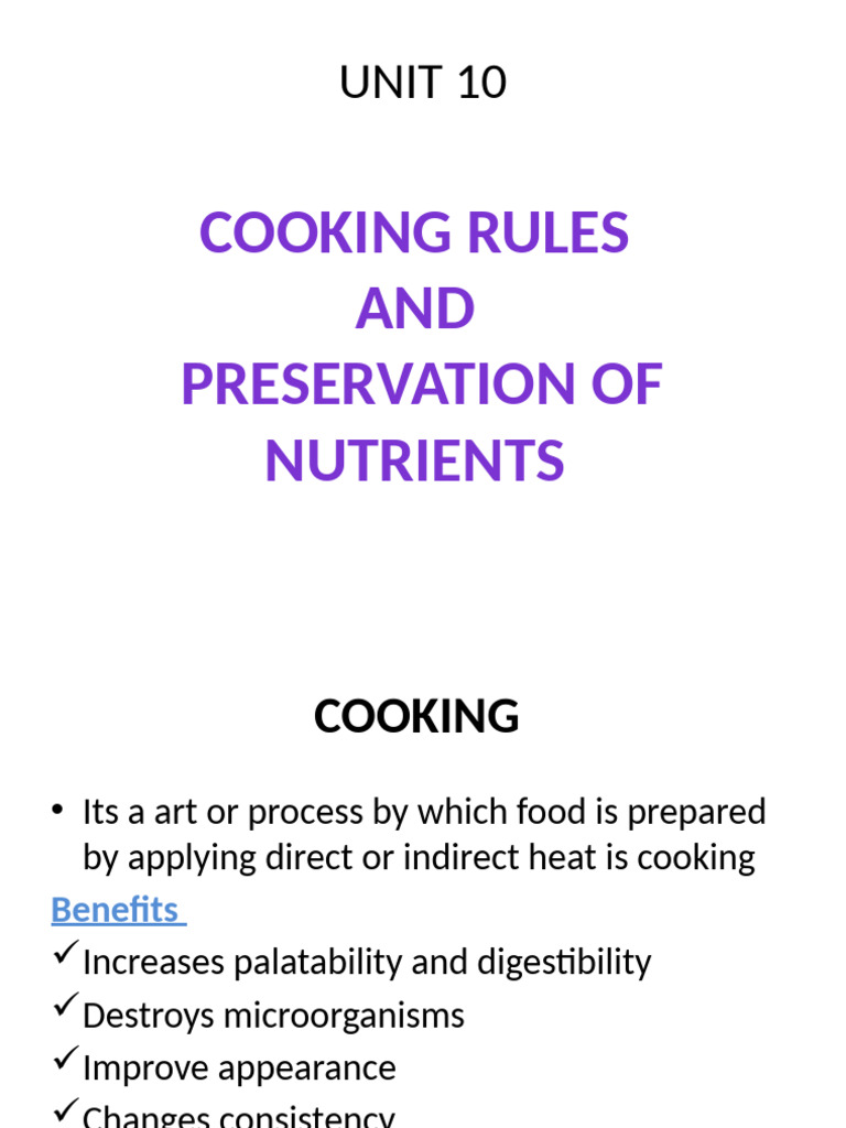 Cooking Methods for Nutrient Preservation | PDF | Cooking | Food ...