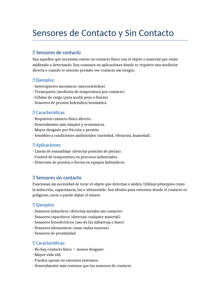 Comparativa de Sensores de Contacto y Sin Contacto | PDF