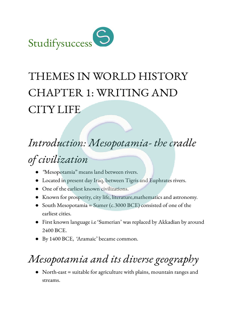 Class 11 History Ch-1 Notes | PDF | Mesopotamia | Sumer
