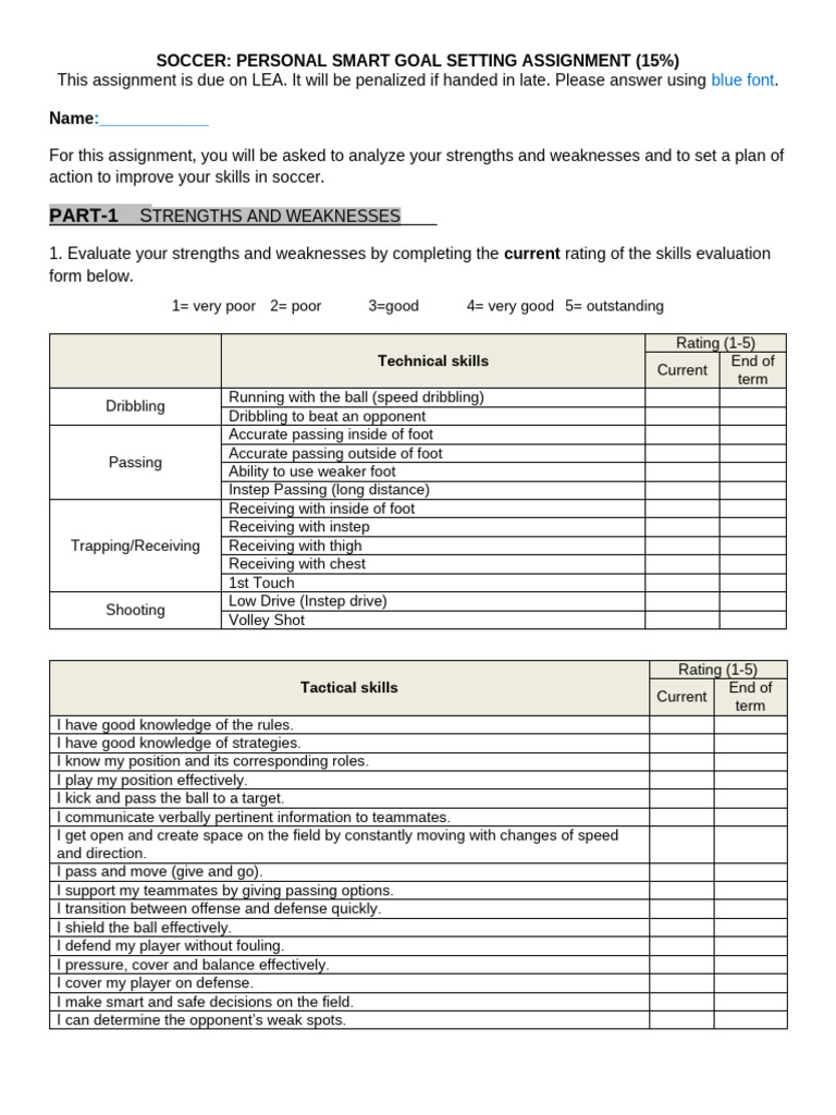 Soccer Personal Goal Setting Assignment | PDF | Goal
