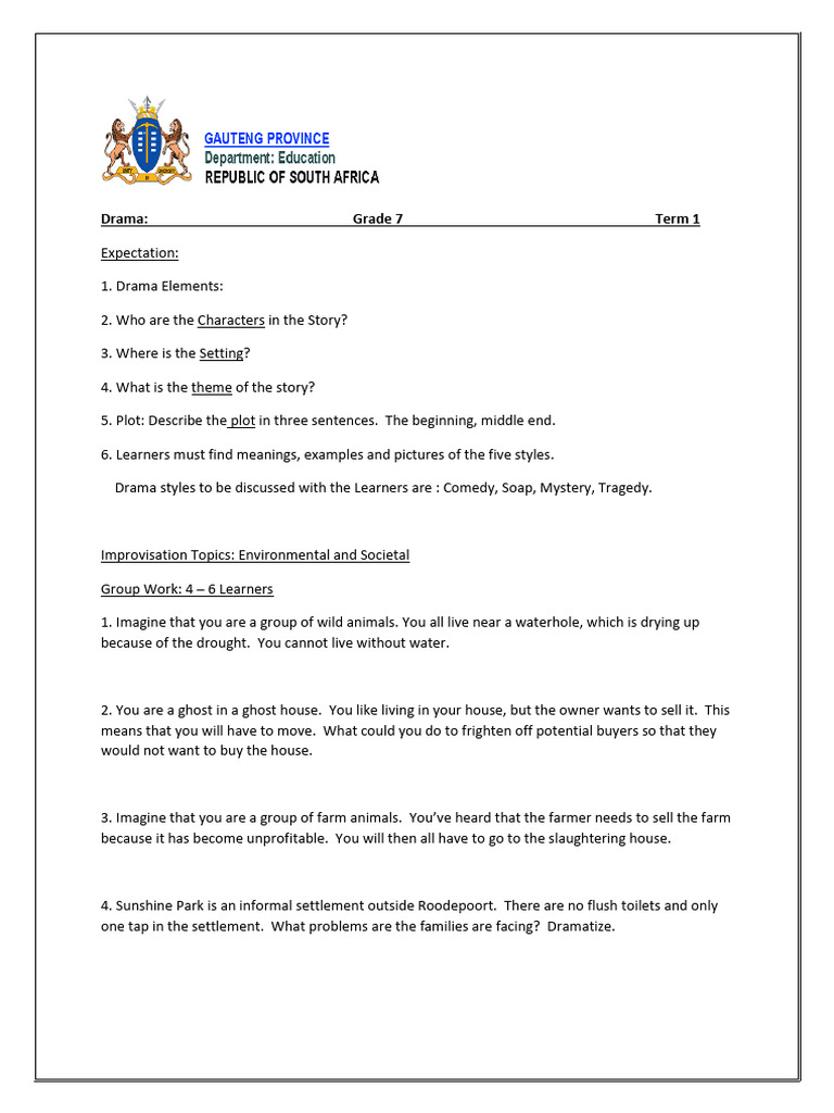 Grade 7 Drama Lesson Plan Term 1 | PDF
