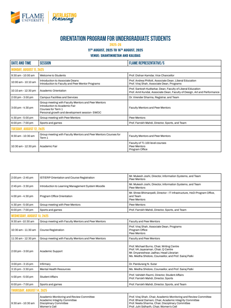 UG Orientation Schedule 2025 | PDF | Higher Education