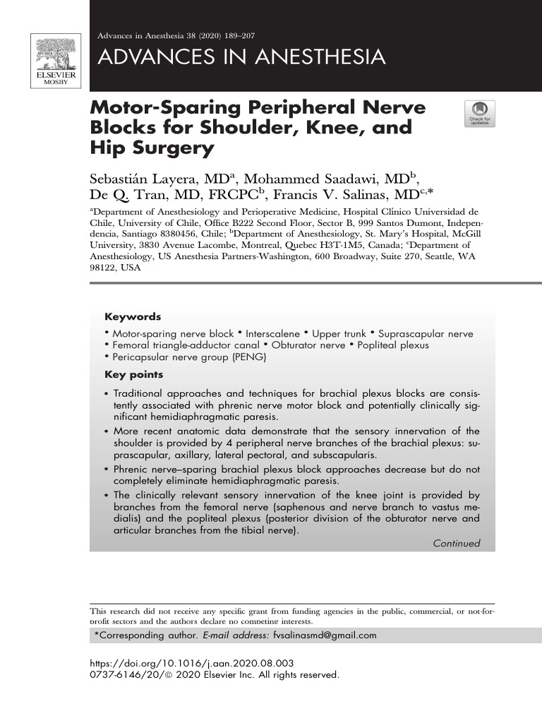 Motor-Sparing Nerve Blocks for Surgery | PDF | Human Anatomy ...