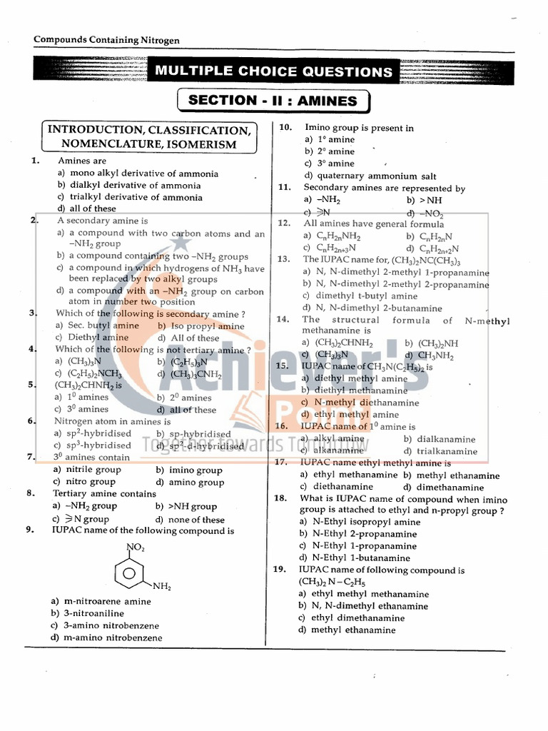 Amines MCQ Assignment | PDF