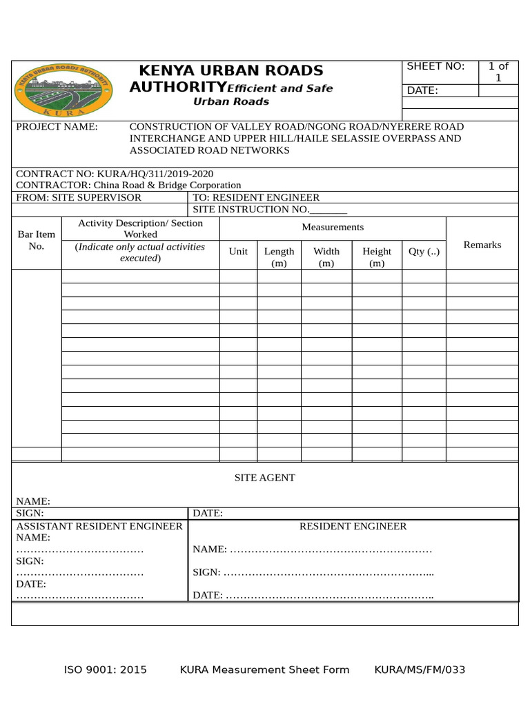 Valley Road Interchange Measurement Sheet | PDF