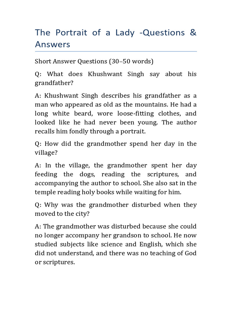 The Portrait of A Lady QA | PDF