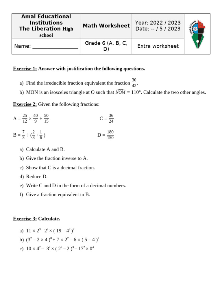 Grade 6 Math Worksheet Exercises | PDF | Triangle | Euclidean Geometry