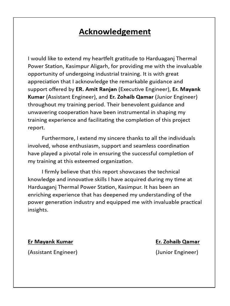 Acknowledgment of Industrial Training Experience | PDF