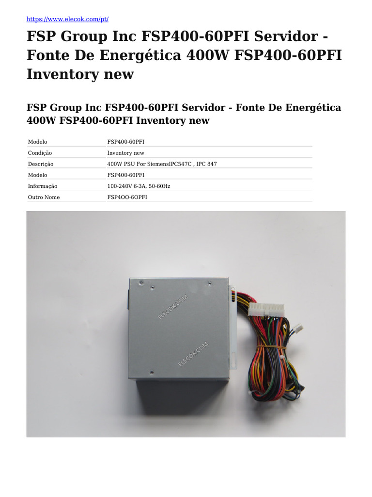 Fonte 400W FSP400-60PFI para Servidores | PDF