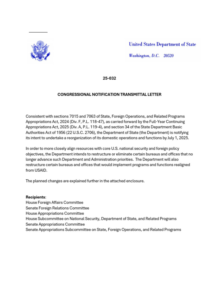 State Department Restructuring Memo | PDF | United States Department Of ...