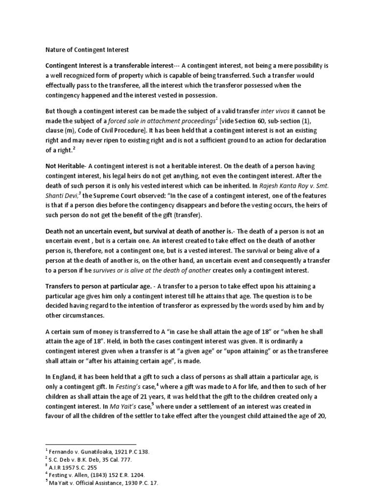 The Nature and Characteristics of Contingent Interests in Property Law ...