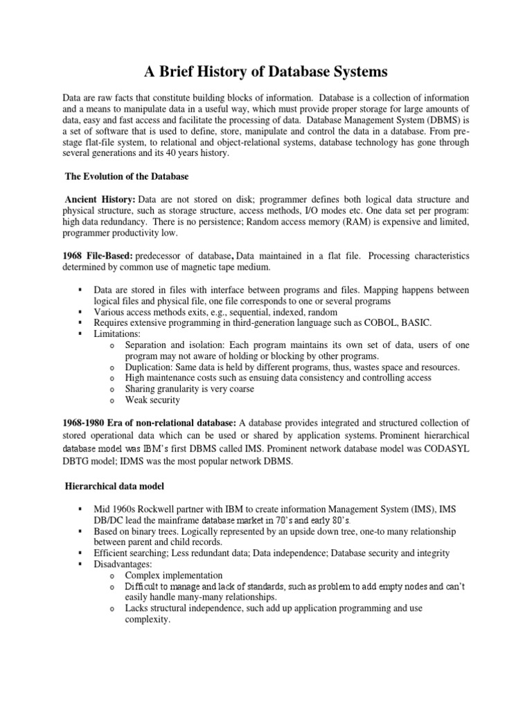 A Brief History of Database Systems | PDF | Relational Database | Databases