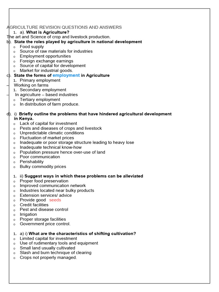Agriculture Revision Q&A Guide | PDF | Soil | Fertilizer