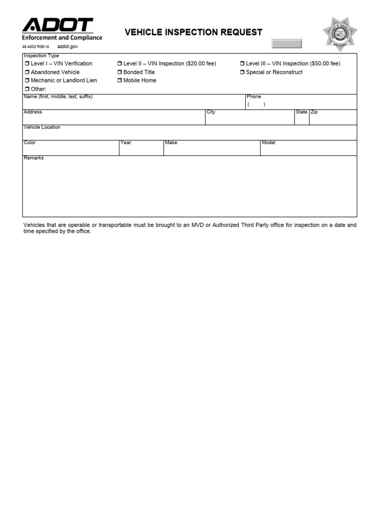 Vehicle Inspection Request Form | PDF