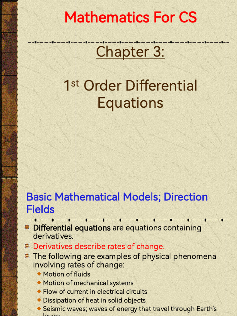 Ch3-1stOrderDiffEqs W. Notes | PDF | Force | Derivative