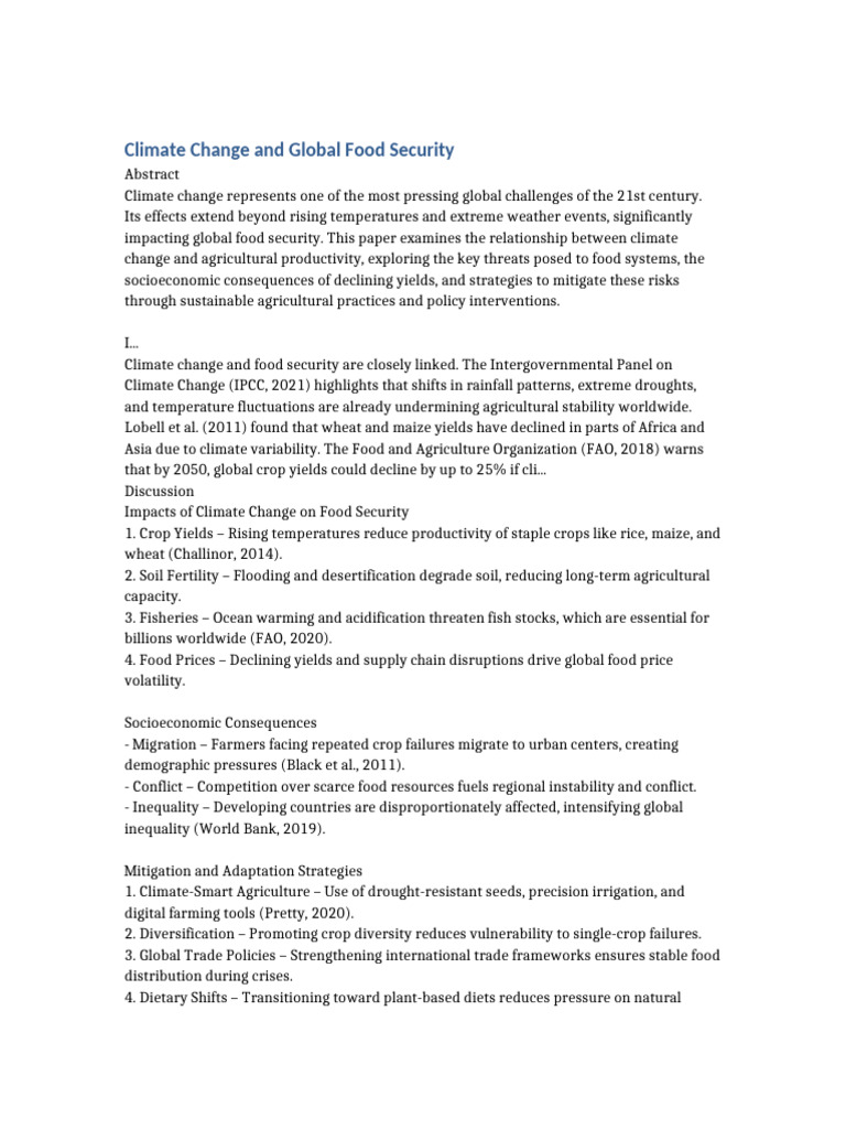 Climate Change's Impact on Food Security | PDF | Climate Change ...