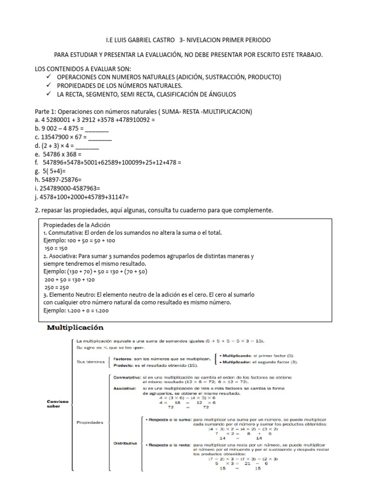 Repaso Nivelacion Primer Periodo Sexto | PDF