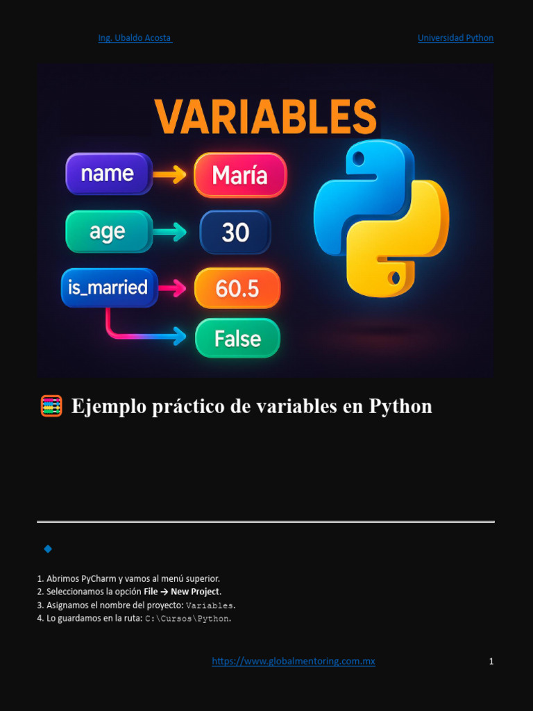 02 03 00 EjemploVariables UP | PDF | Python (lenguaje de programación) | Variable (informática)