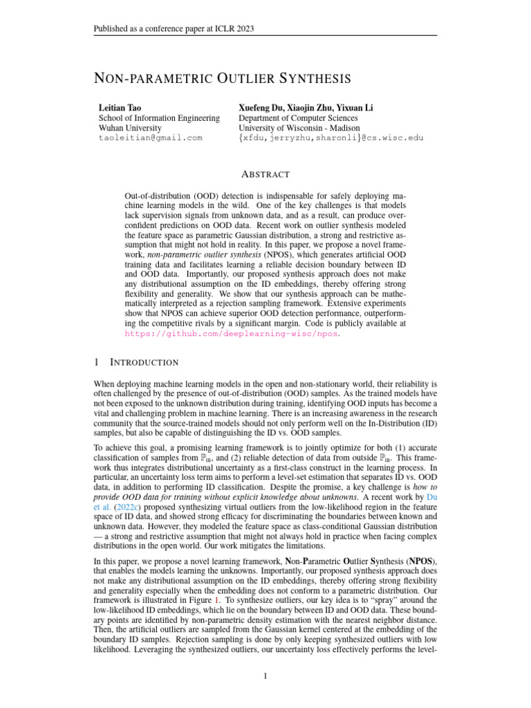 Non-Parametric Outlier Synthesis for OOD Detection | PDF | Outlier ...