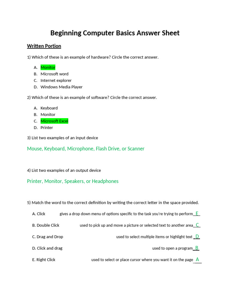Computer Basics Answer Key | PDF | Icon (Computing) | Software