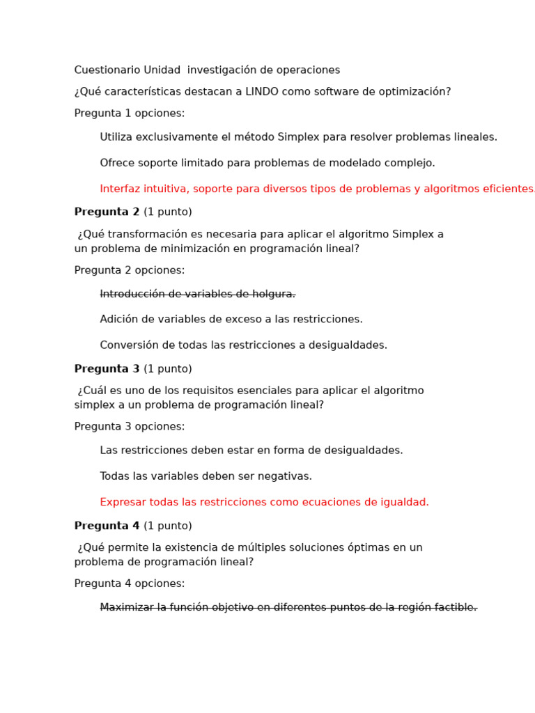 Cuestionario sobre LINDO y el Método Simplex | PDF | Programación ...