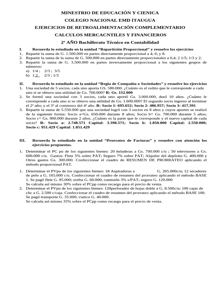 Ejercicios de Retroalimentación Calculo. COMPLEMENTARIO 2025 | PDF