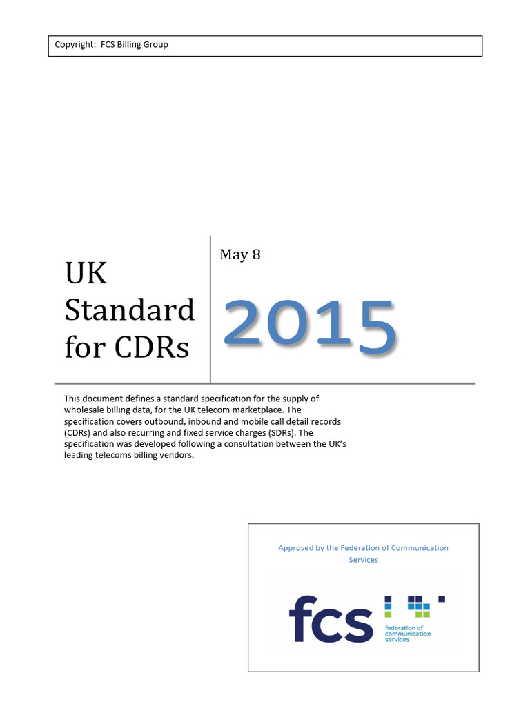 UK Telecom CDR Standard Specification | PDF | Telephone Number | Voice ...