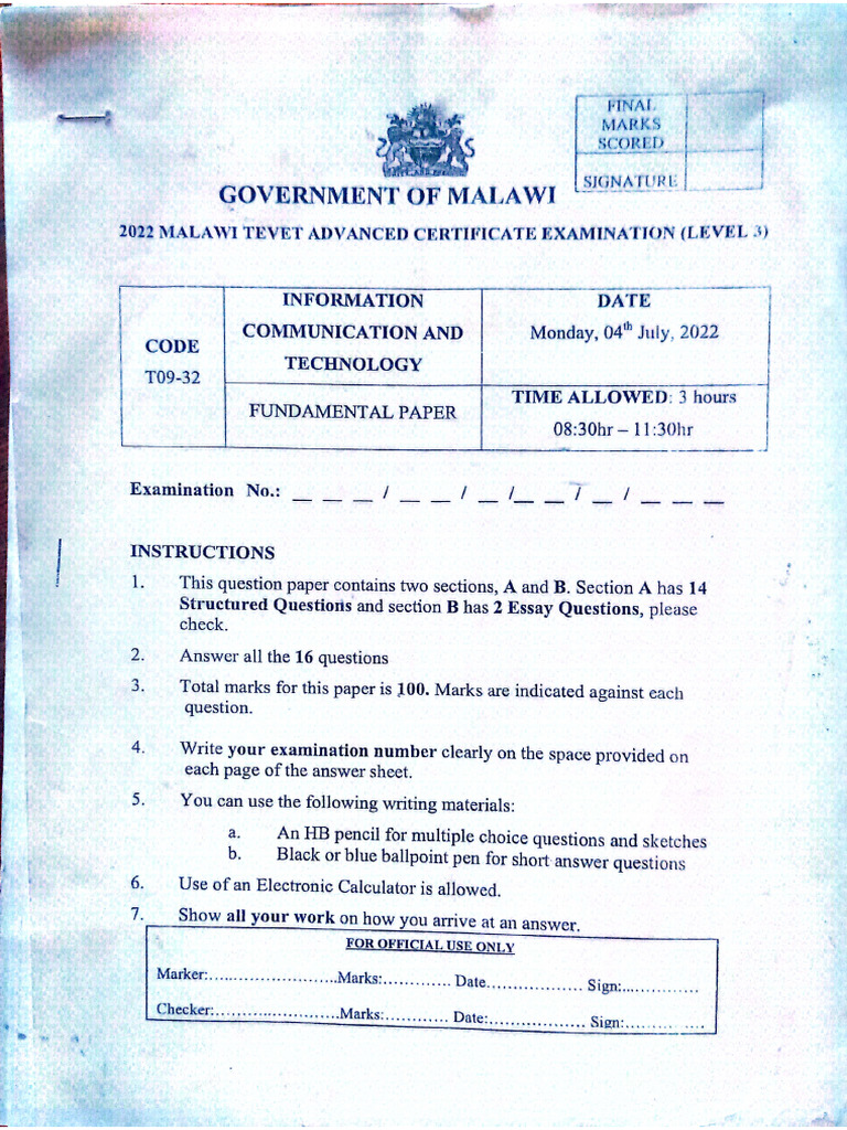 ICT Fandermental Level 2 2022 Paper | PDF
