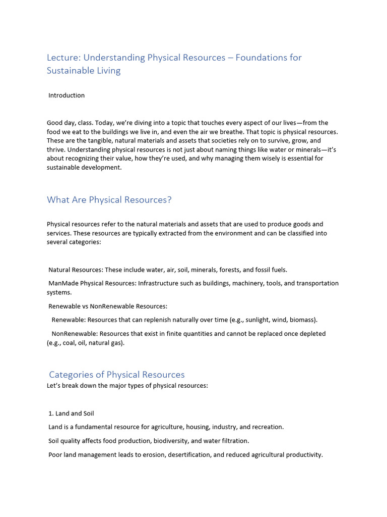 Physical Resources for Sustainable Living | PDF | Climate Change ...